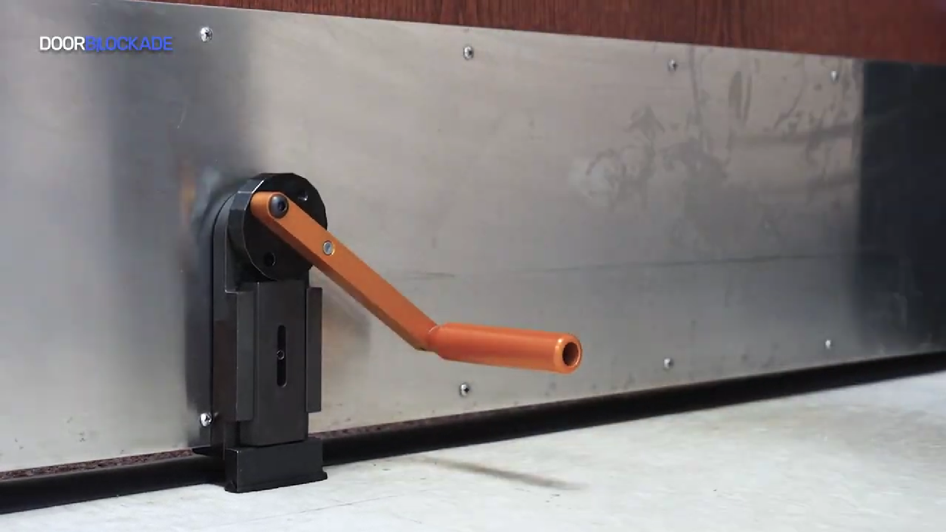 DoorBlockade device locked and secured against door